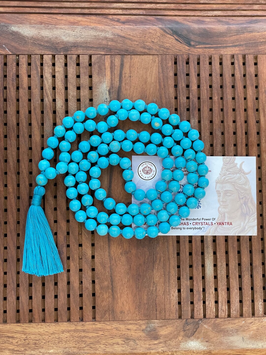 Turquoise 8mm Beads Necklace Prayer Mala Japa Mala Rosary Tassel Mala ...