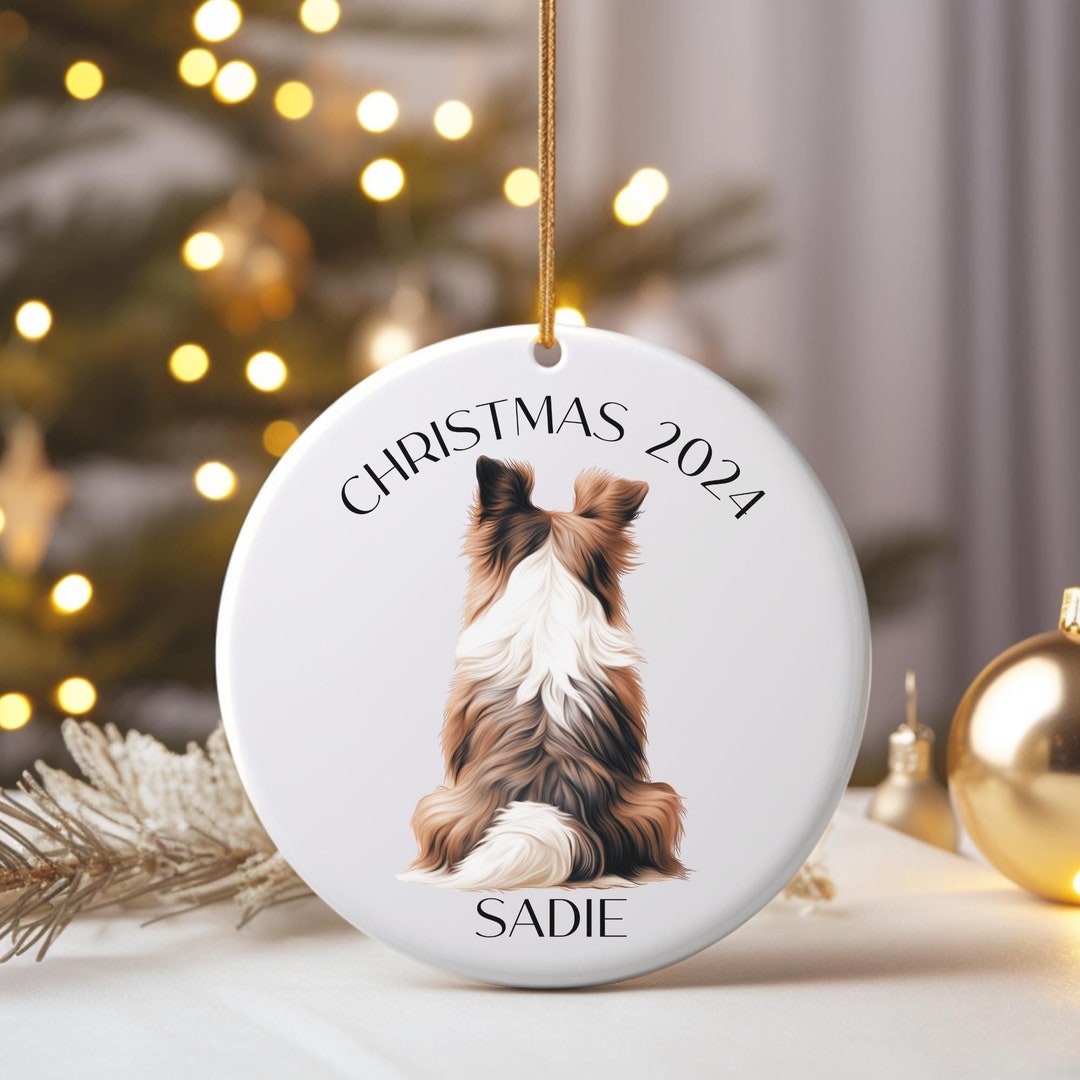 Shetland Sheepdog Dog Back View PERSONALIZED Christmas Ornament ...