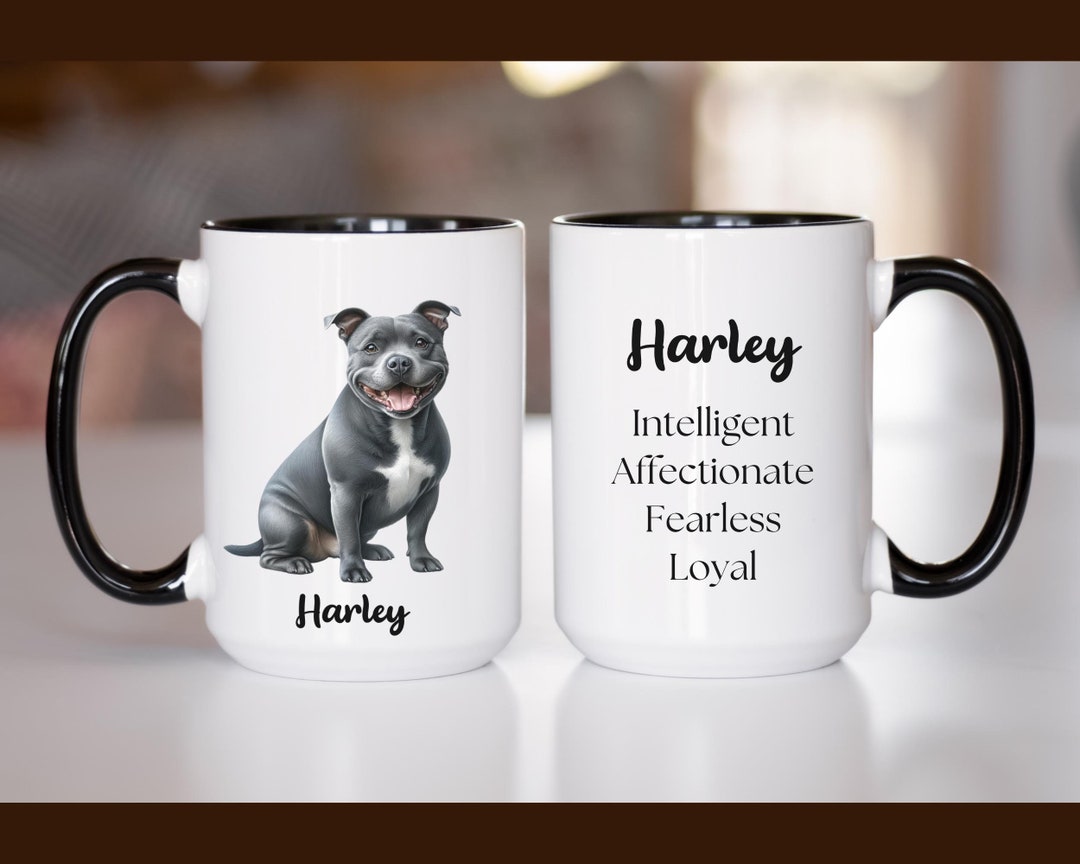 Grey Staffy Personalized Mug, Staffy Gift, Custom Staffy Name Mug, Grey ...