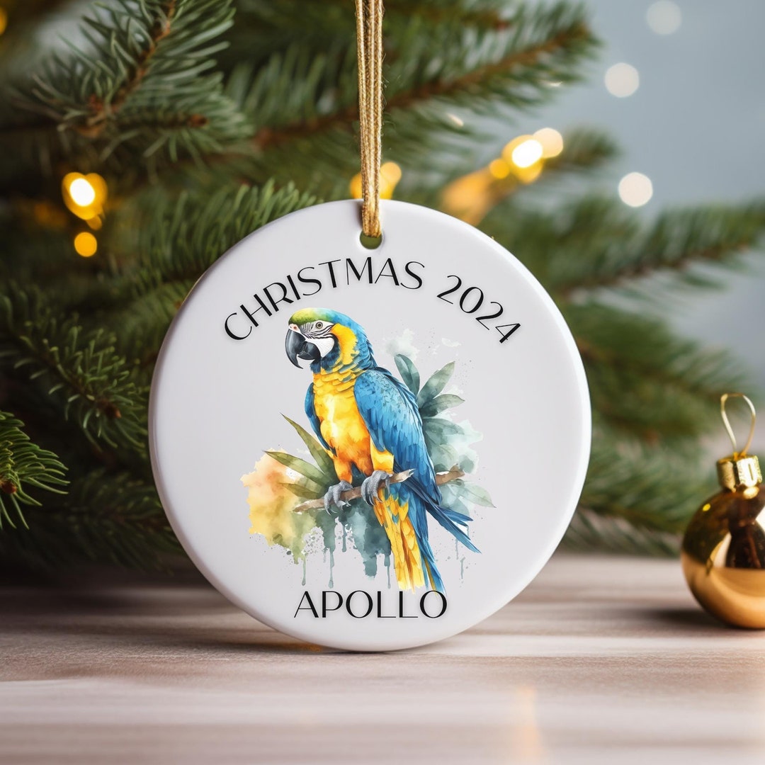 Blue and Yellow Macaw PERSONALIZED Christmas Ornament, Macaw Ornament ...