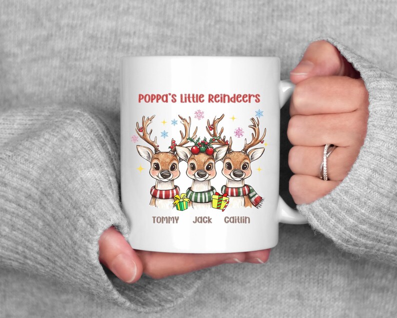 Grandpa's Little Reindeers, Poppa Mug, Personalized Grandparent Mug ...
