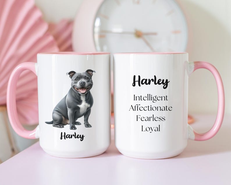 Grey Staffy Personalized Mug, Staffy Gift, Custom Staffy Name Mug, Grey ...