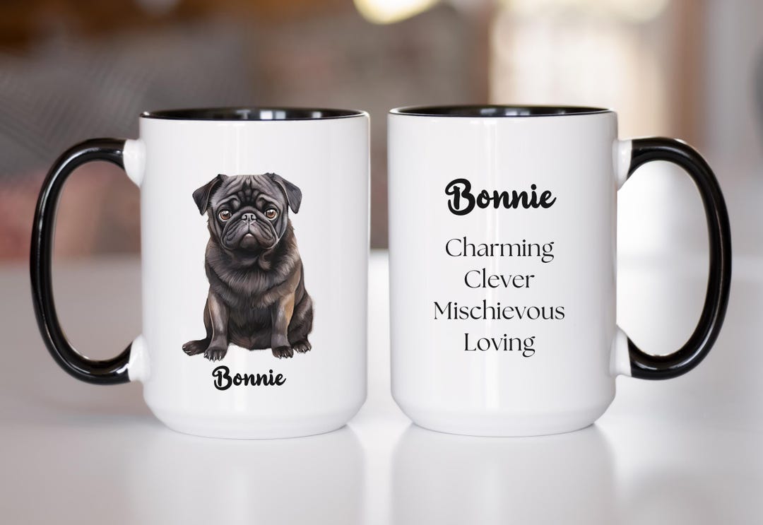 Personalized Pug Mug, Black Pug Gift, Custom Pug Name Mug, Pug Mom, Pug ...