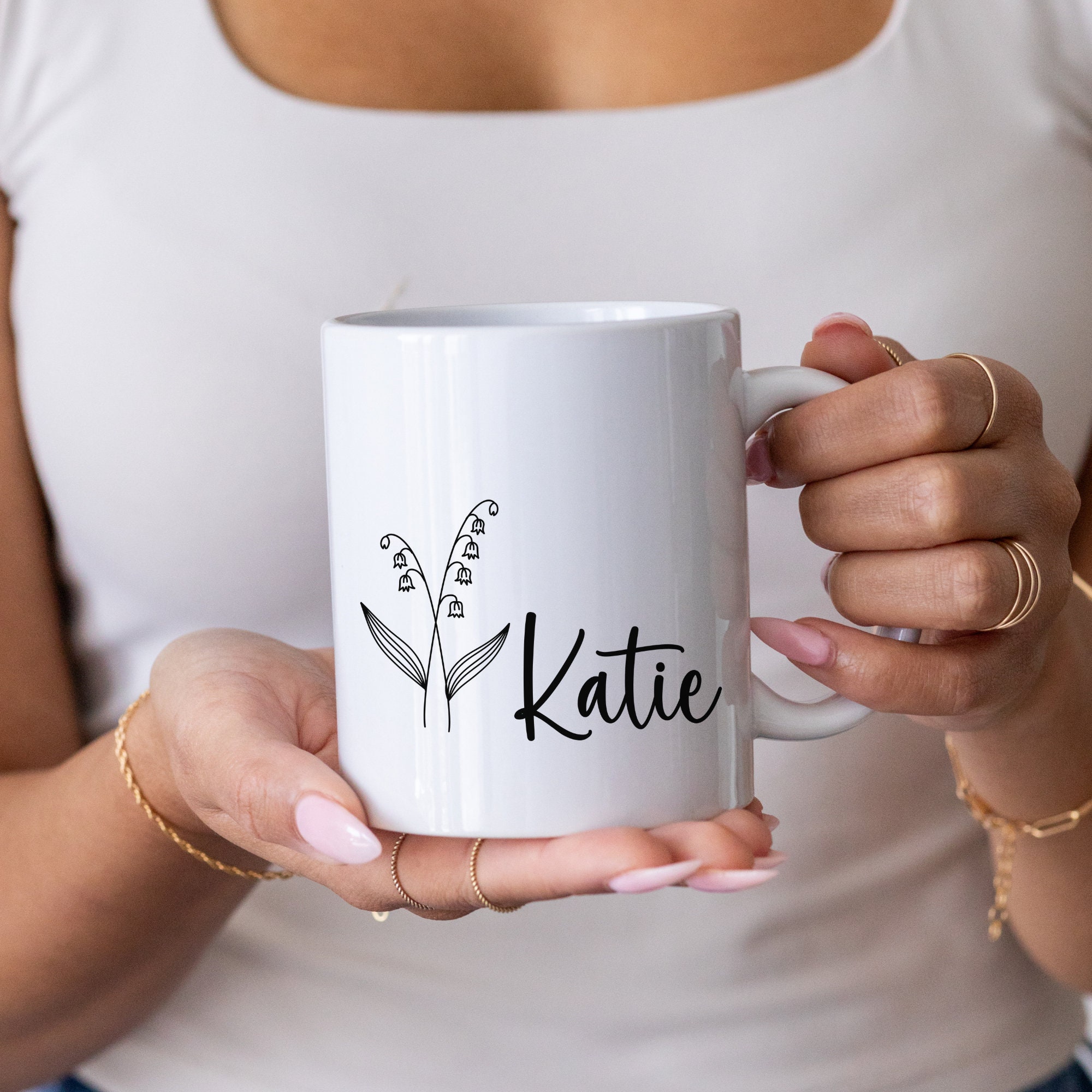 Custom Birth Flower Name Mug, Birth Flower Mug, Personalized Name Mug ...
