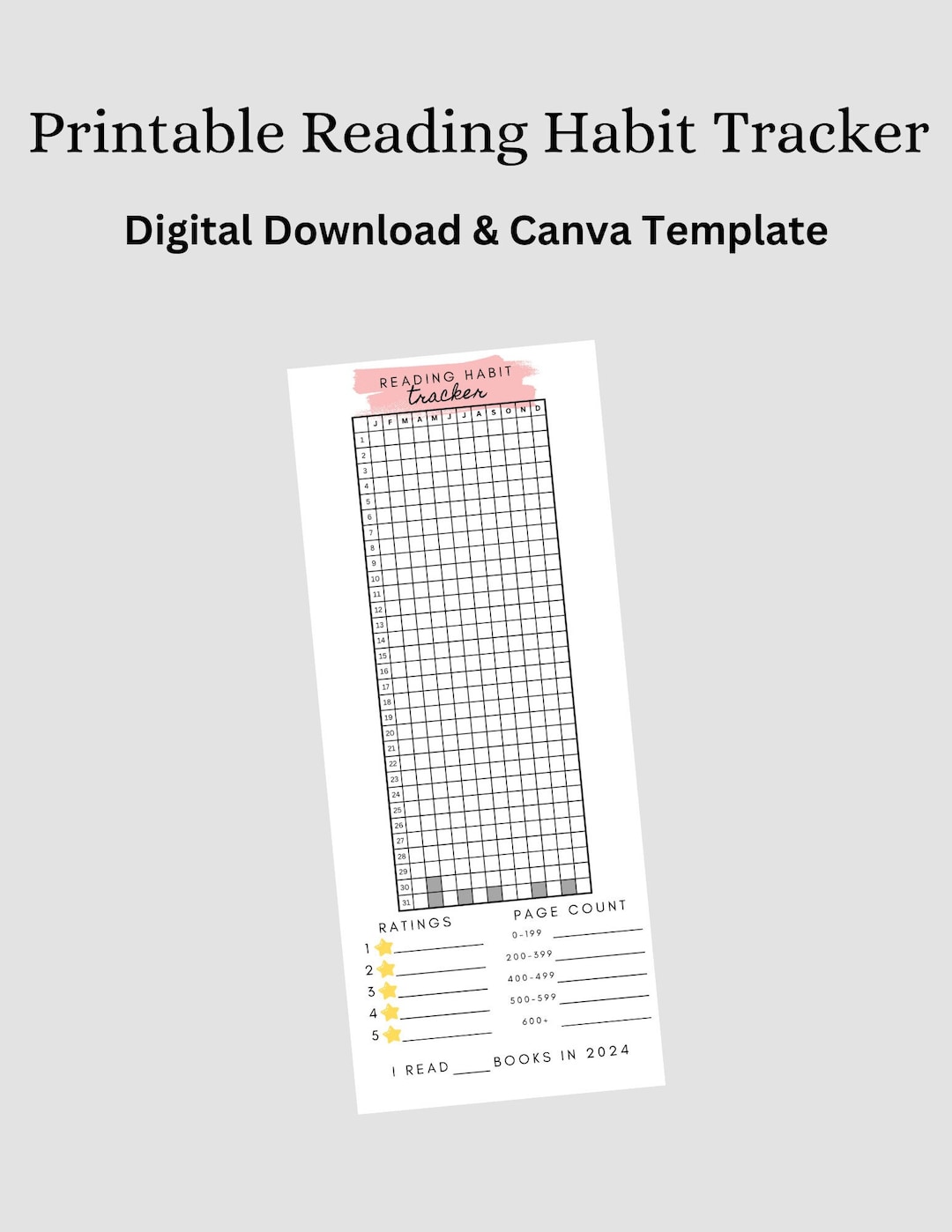 Reading Habit Tracker Canva Template Digital Download for Book Lovers ...