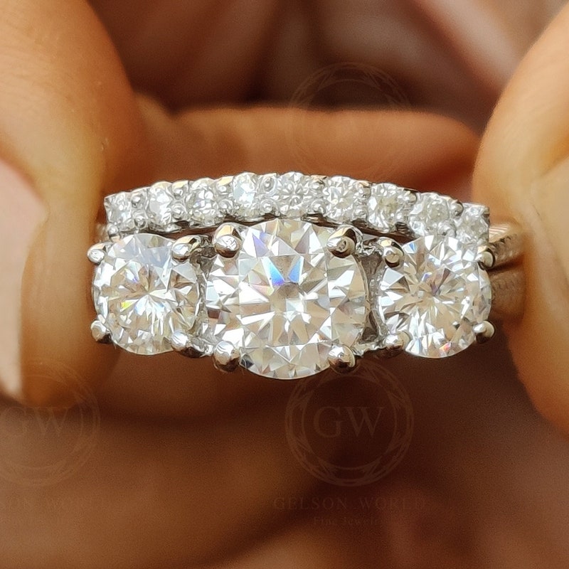 3 Stone Ring and Band - Etsy