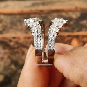 Moissanite Women's Vintage Enhancer Wedding Ring Band, Wrap Guard Band, Crown Anniversary Spacer ...