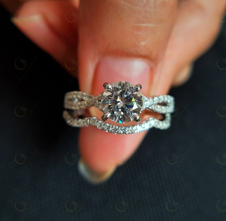 Round Moissanite Twisted Wedding Ring Set Bridal Ring Set - Etsy