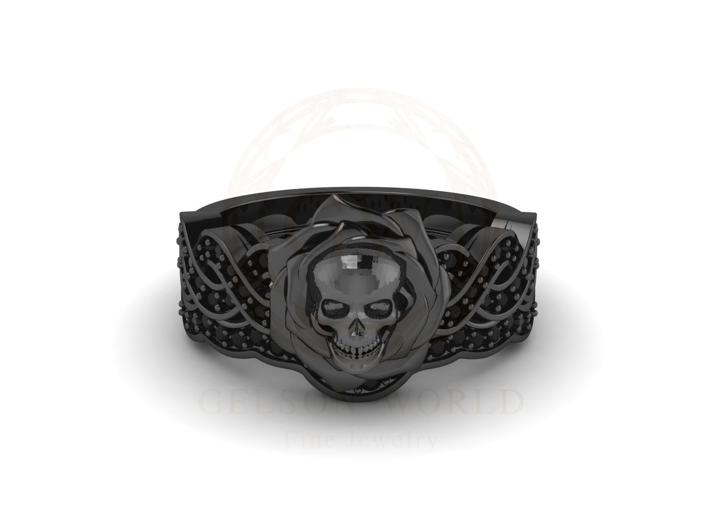 Gothic Skull Bridal Wedding Ring Sets Rose Floral Engagement - Etsy