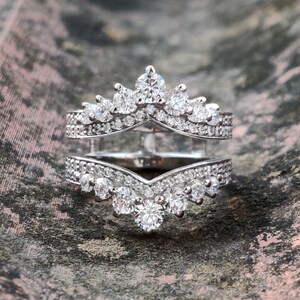 Moissanite Women's Vintage Enhancer Wedding Ring Band, Wrap Guard Band, Crown Anniversary Spacer ...