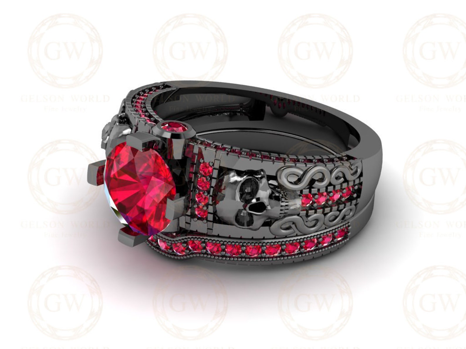 1.75 Ct Gothic Skull Bridal Wedding Ring Set Unique Ruby July | Etsy