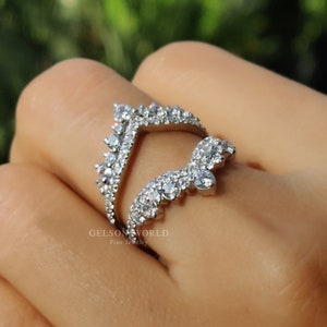 Moissanite Ring Guard, Double V Wedding Band Enhancer, Sterling Silver ...