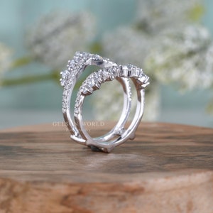 Moissanite Ring Guard, Double V Wedding Band Enhancer, Sterling Silver ...