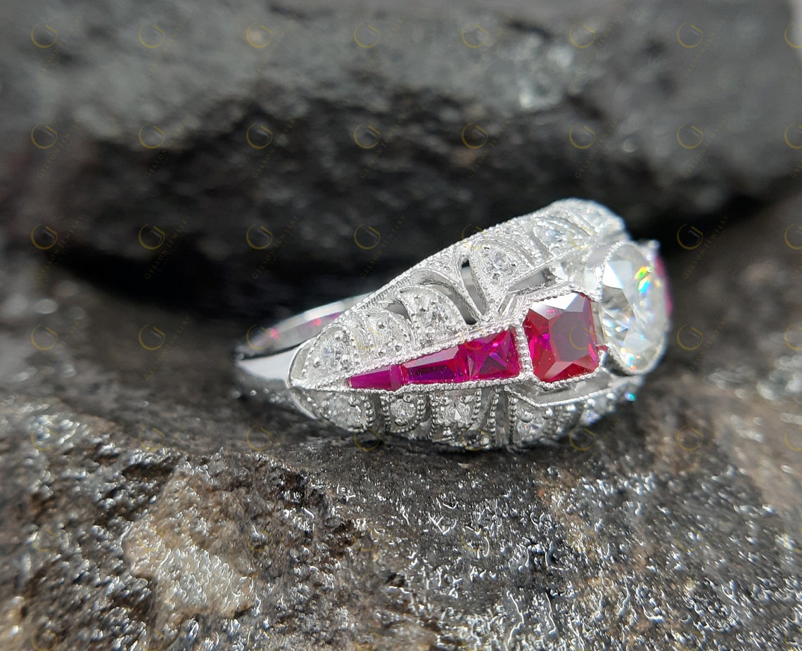 2.30 Ct Antique Ruby Engagement Ring Vintage Moissanite Ring | Etsy
