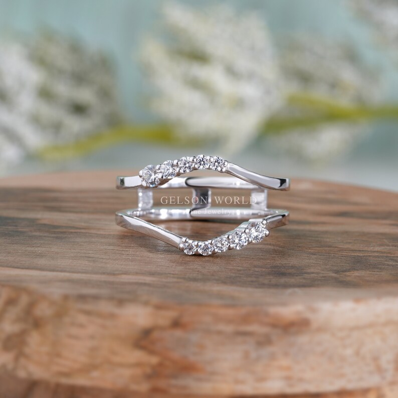 Moissanite Sterling Silver Ring Enhancer, Curve Wedding Band - Etsy UK
