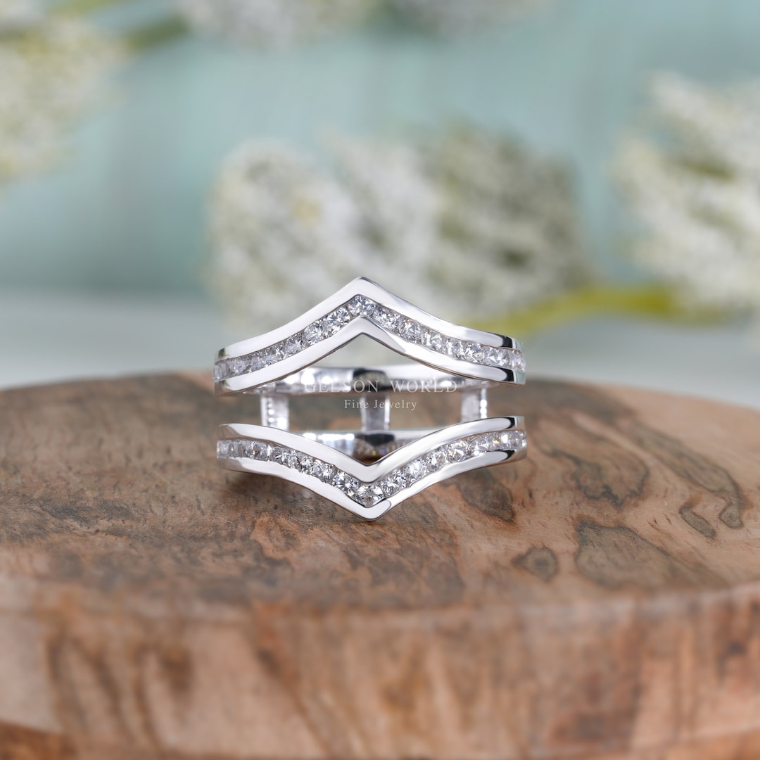 Ring Jacket for Engagement Ring, White Gold Wedding Ring Jackets, Round ...