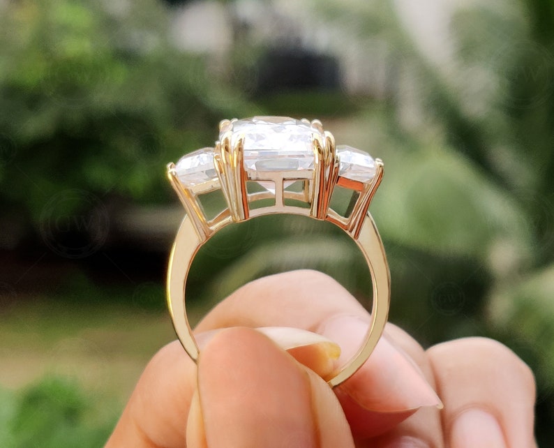 Radiant Cut Cubic Zirconia Ring, 10K Yellow Gold, 3 Stone Trilogy - Etsy