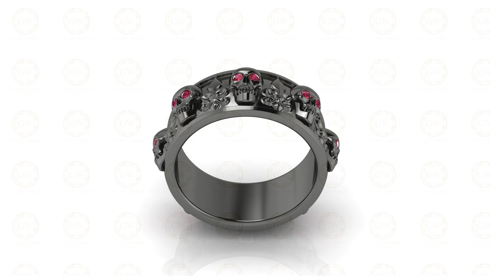 8 Mm Wide Unique Gothic Skull Wedding Band Heraldic Lily - Etsy