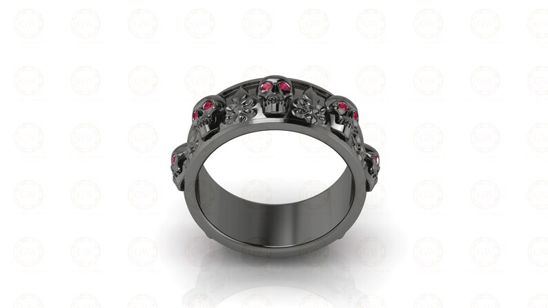 8 Mm Wide Unique Gothic Skull Wedding Band Heraldic Lily - Etsy