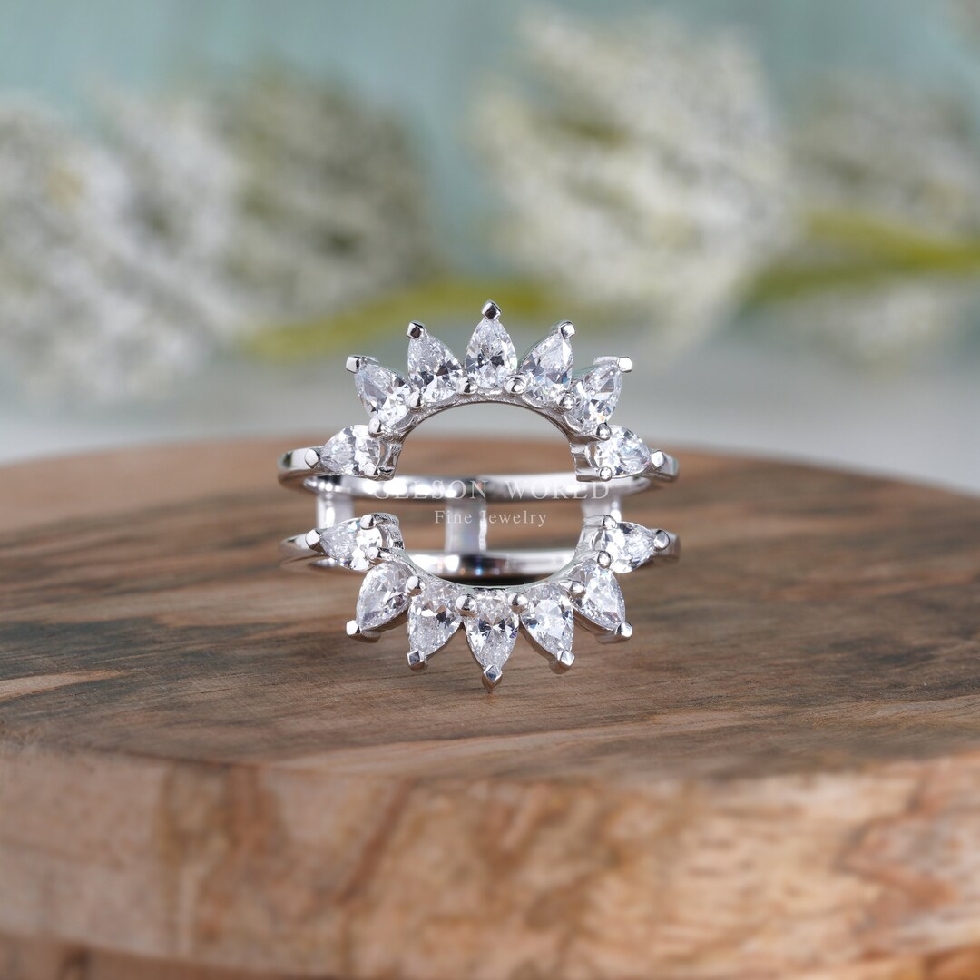 Curved Ring Jacket for Engagement Ring, White Gold Wedding Ring Jackets ...