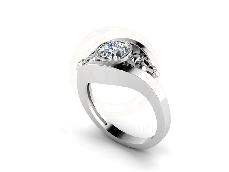 CrossOver Solitaire Ring Two Skull Ring Gothic Engagement | Etsy