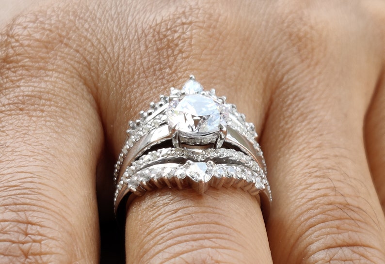 Moissanite Bridal Set Ring Jacket and Engagement Ring Double - Etsy