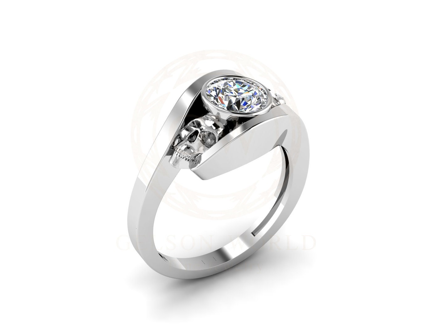 CrossOver Solitaire Ring Two Skull Ring Gothic Engagement | Etsy