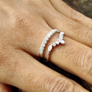 Moissanite Women's Enhancer Wedding Ring Band, Wrap Guard Band, Crown Anniversary Spacer Band ...