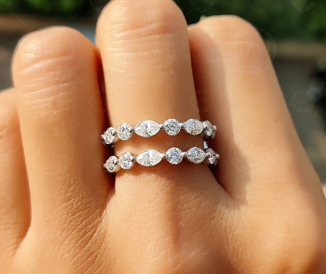 3 Ct Moissanite Ring Wraps Enhancers, Floating Marquise and Round Wedding Bands, Engagement Ring ...