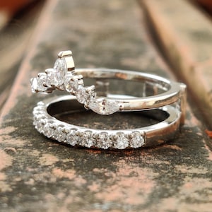 Moissanite Women's Enhancer Wedding Ring Band, Wrap Guard Band, Crown Anniversary Spacer Band ...