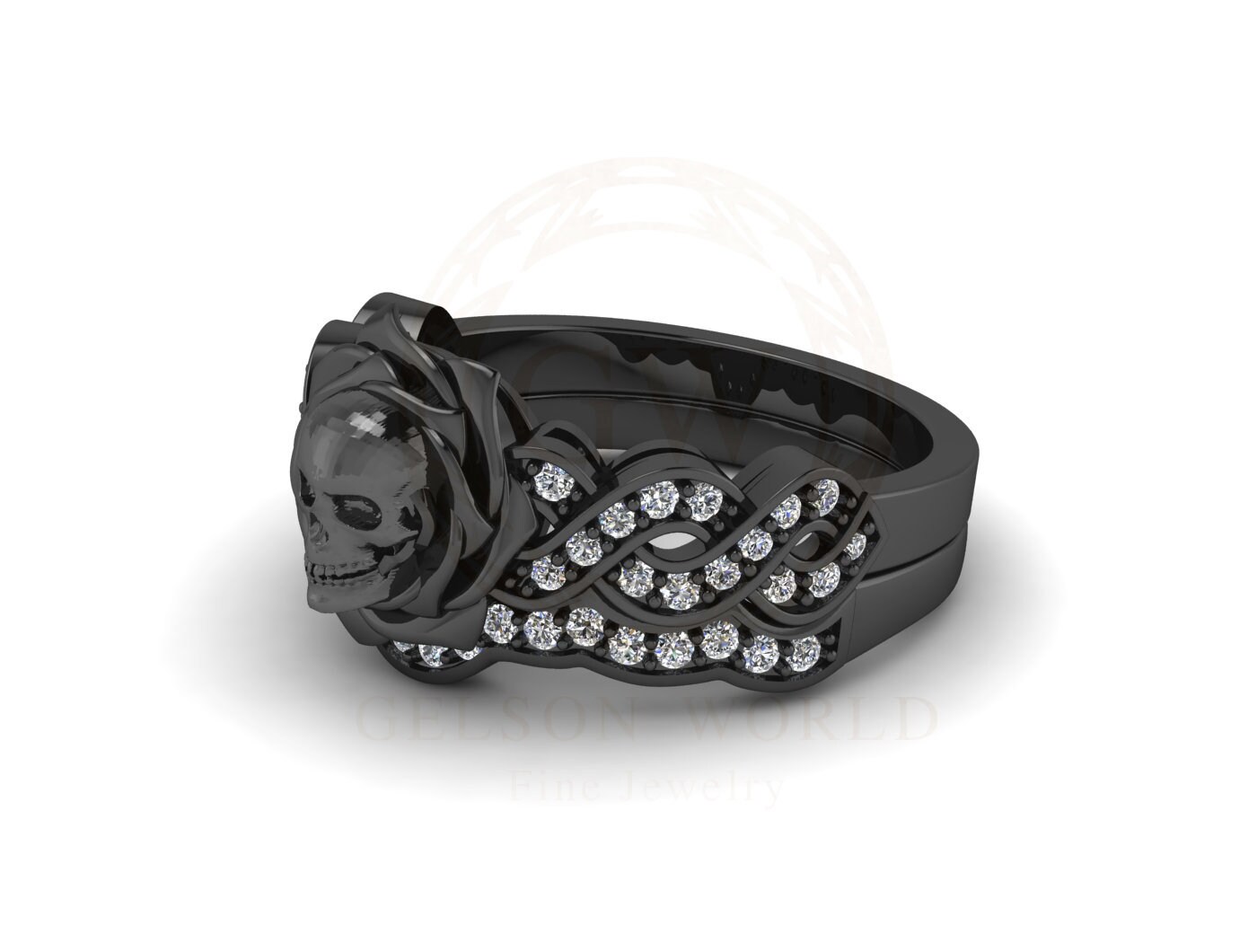 Skull Bridal Gothic Wedding Ring Sets Rose Floral Engagement - Etsy