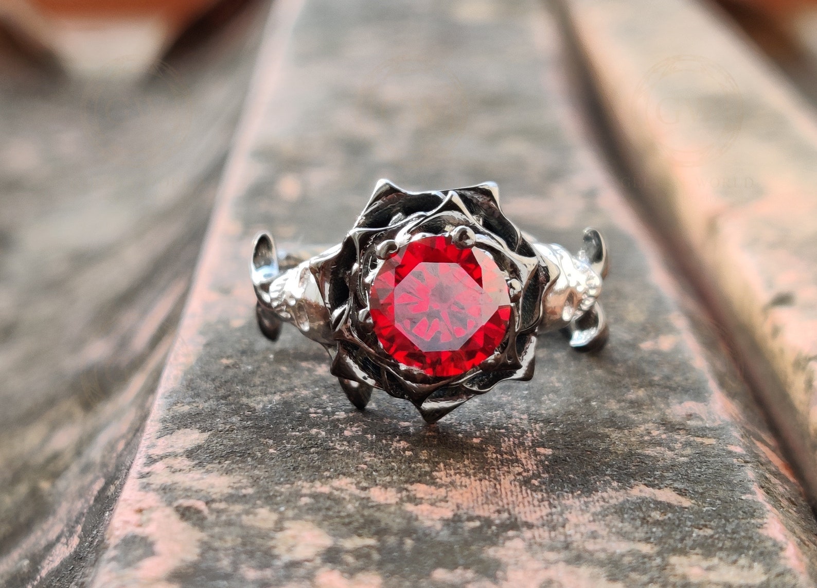 Gothic Skull Ring, Red Ruby CZ, Black Rhodium Sterling Silver - Etsy