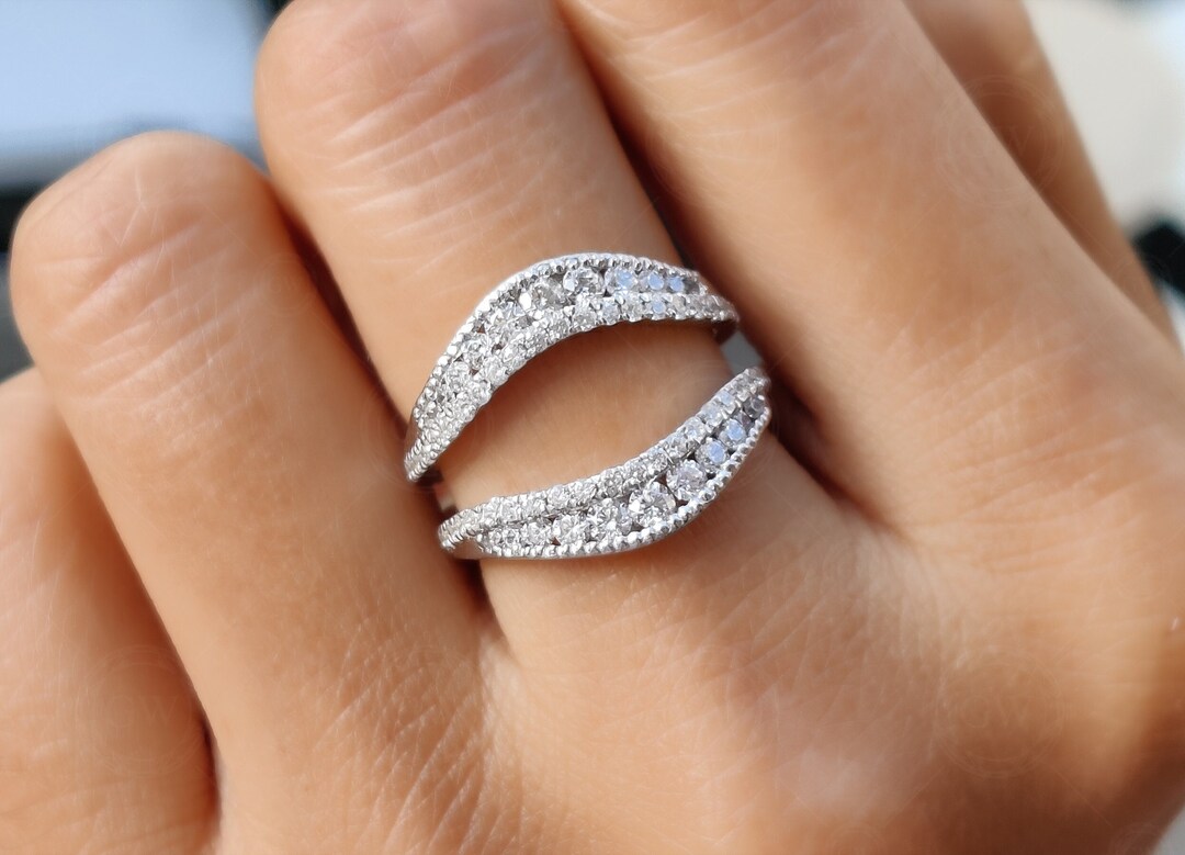 14K Gold Round Moissanite Vintage Wrap Guard Band, Ring Jacket, Art ...