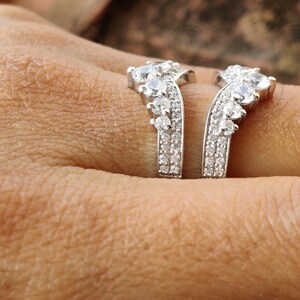 Moissanite Women's Vintage Enhancer Wedding Ring Band, Wrap Guard Band, Crown Anniversary Spacer ...