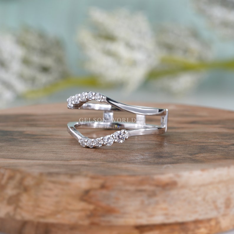 Moissanite Sterling Silver Ring Enhancer, Curve Wedding Band - Etsy UK