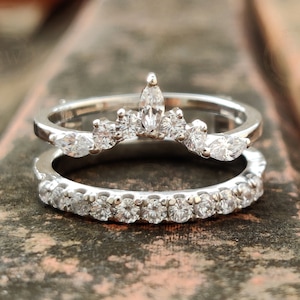 Moissanite Women's Enhancer Wedding Ring Band, Wrap Guard Band, Crown Anniversary Spacer Band ...