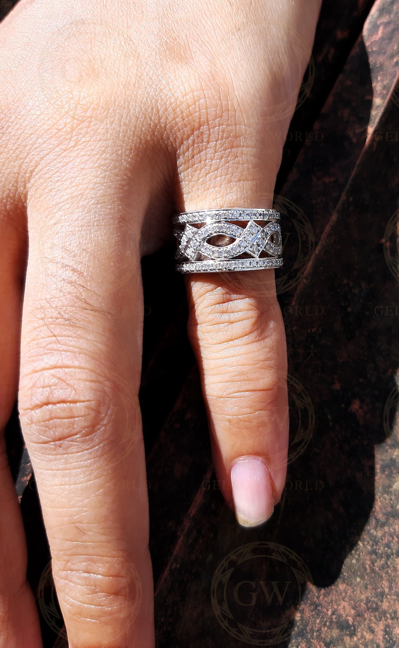 10 Mm Wide Vintage Wedding Ring Round Cut CZ Diamond - Etsy