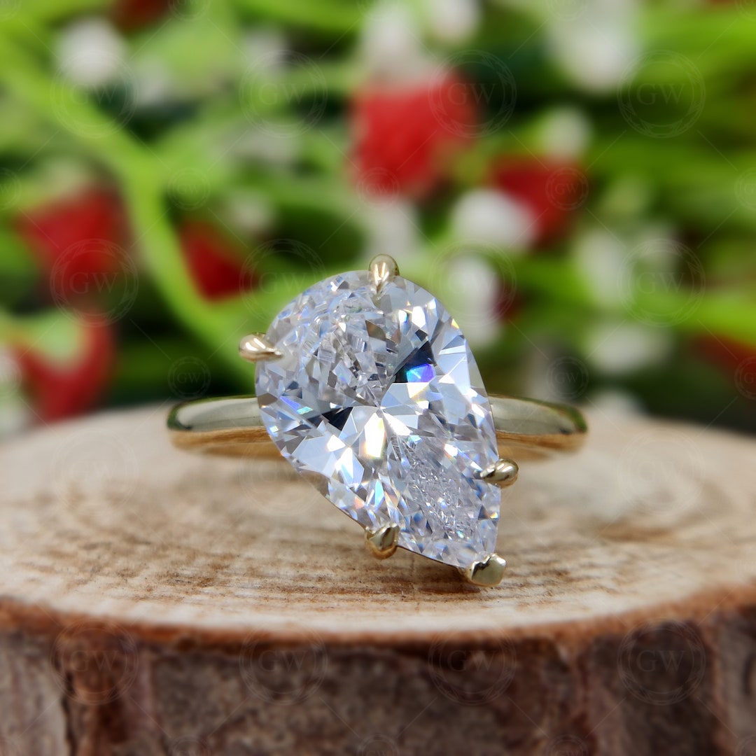 Tilted Pear Shaped Diamond Solitaire Engagement Ring, IGI Certified Lab Grown Diamond Ring ...