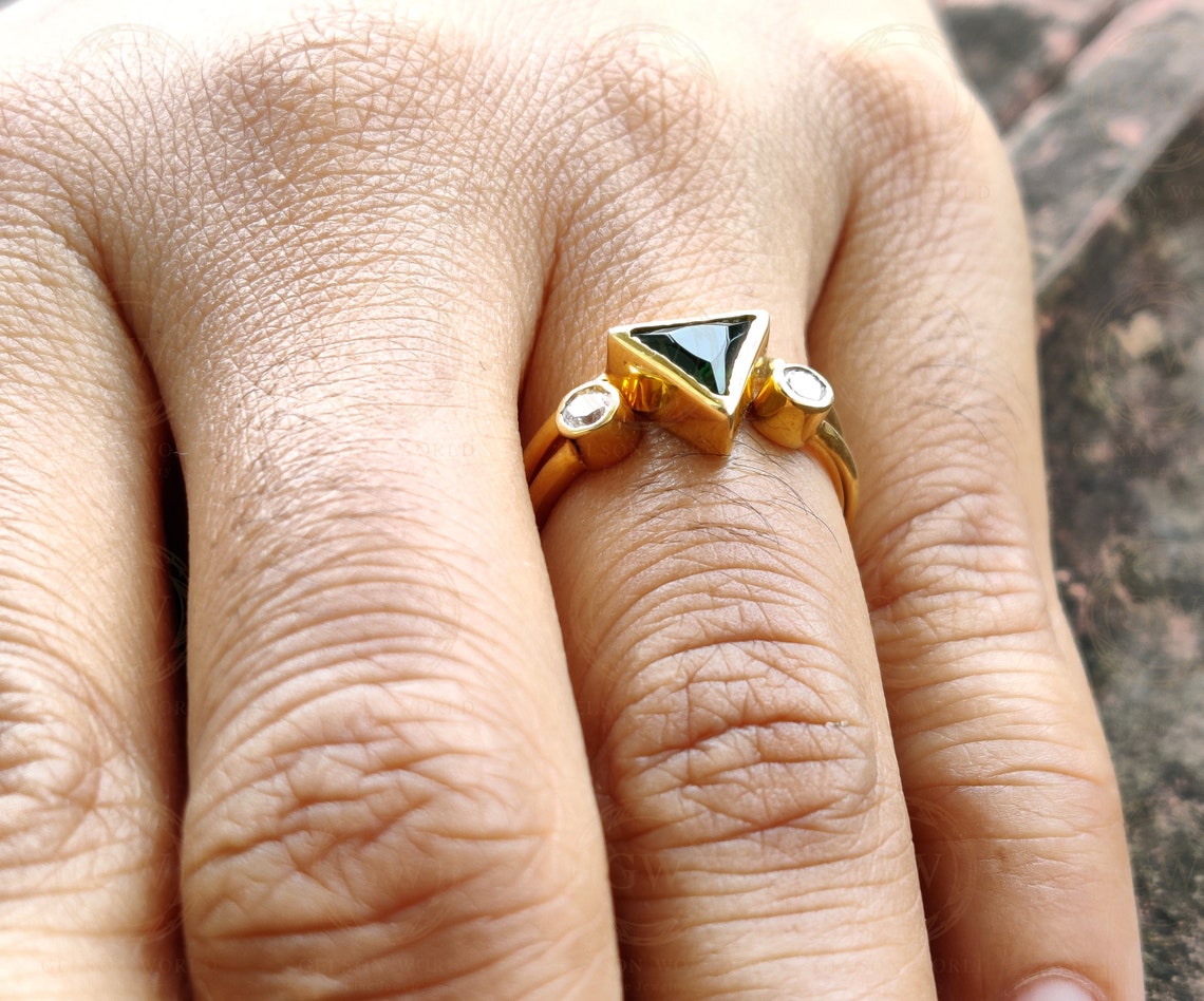 14K Gold Triangle Shape Emerald Minimalist engagement ring | Etsy