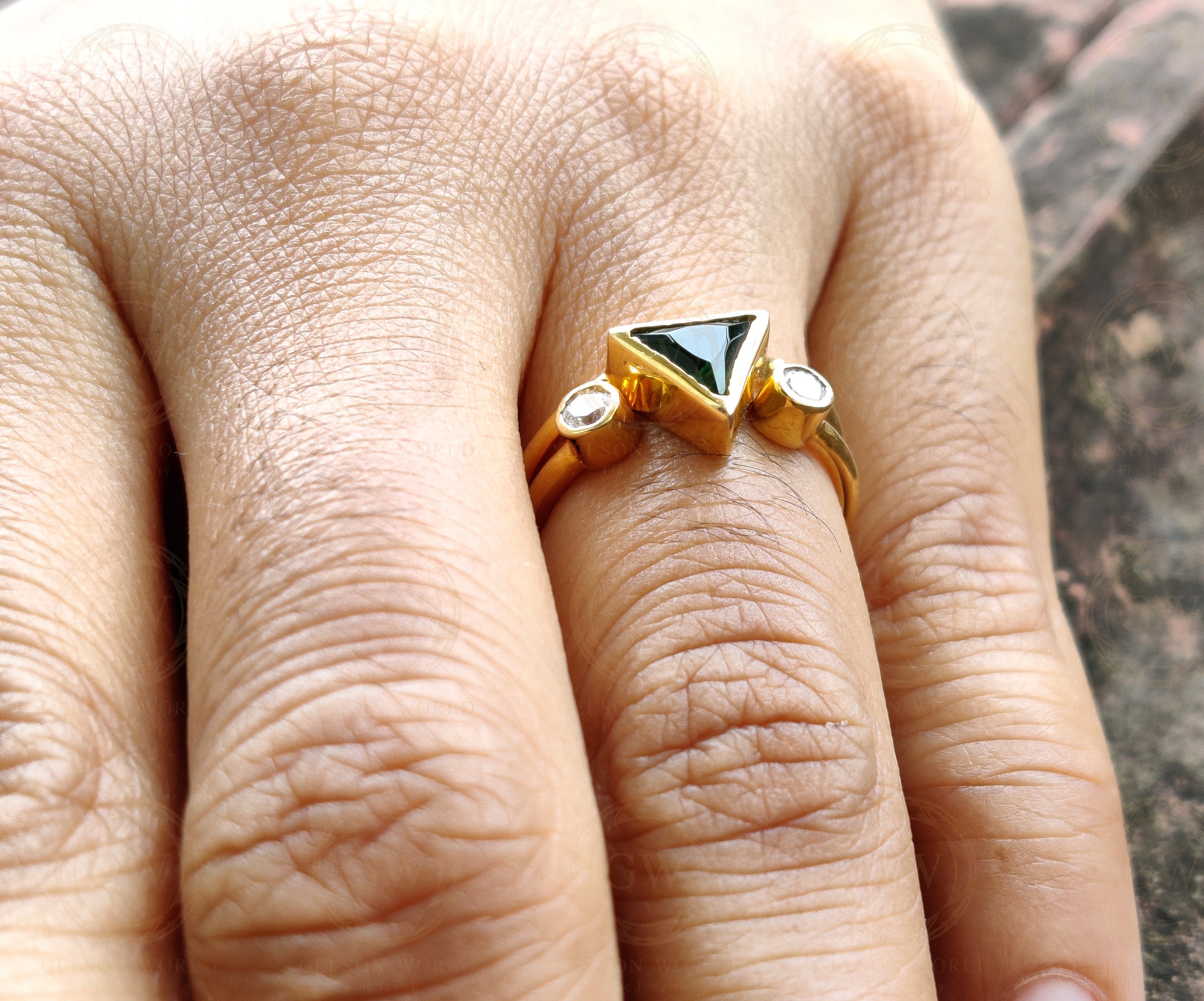 14K Gold Triangle Shape Emerald Minimalist engagement ring | Etsy