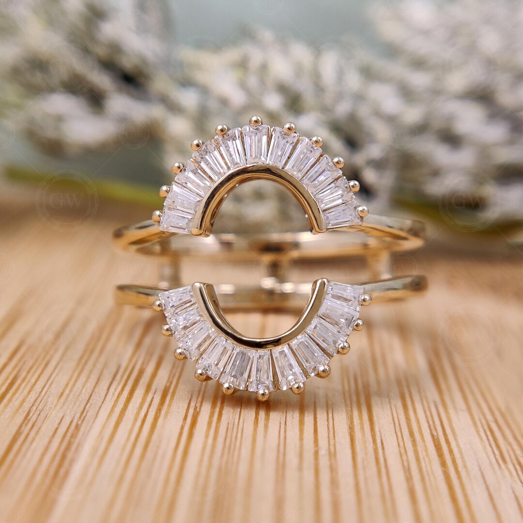 Moissanite Starburst Ring Enhancer, Double Curved Wedding Band - Etsy