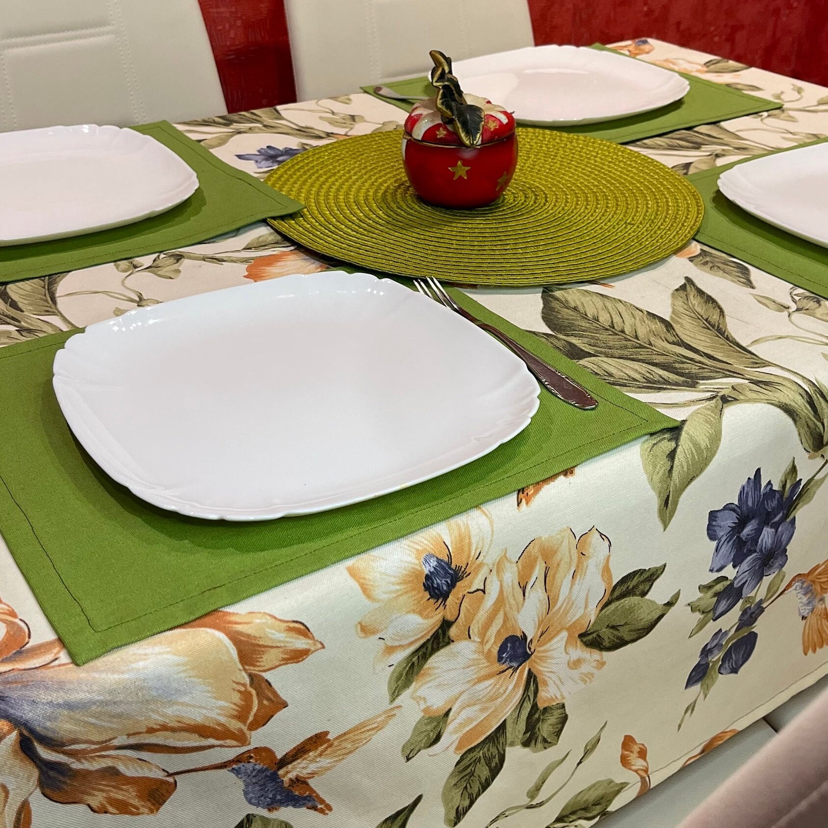 Oilcloth Tablecloth Rectangle Custom Sizes, Peacock Tablecloth, Yellow ...