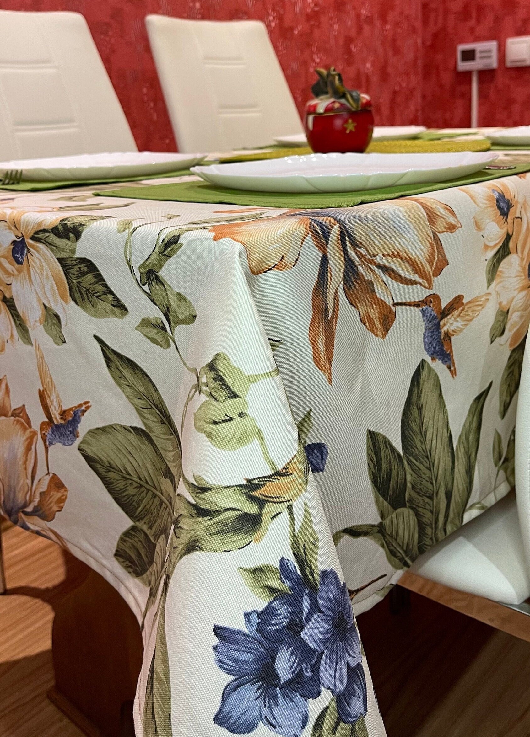 Oilcloth Tablecloth Rectangle Custom Sizes, Peacock Tablecloth, Yellow ...