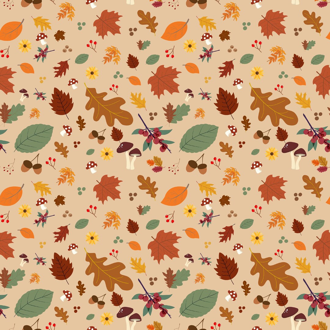 Autumn Checkered Seamless Pattern, Seamless Pattern Combo, Autumn Leafs ...