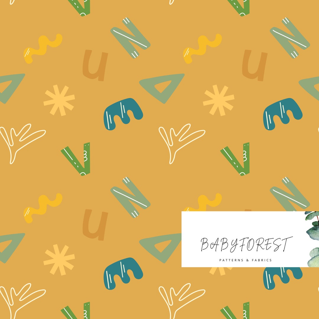 Letters on Mustard Seamless Pattern, Autumn Seamless Pattern, Boho Kids ...