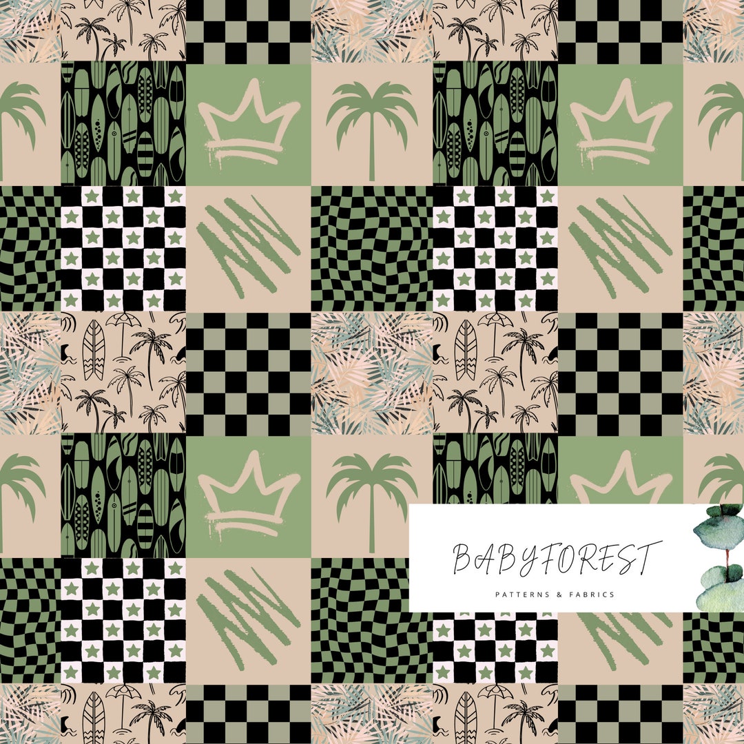 Retro Patchwork Boys Seamless Pattern, Surf Patchwork Seamless Retro ...