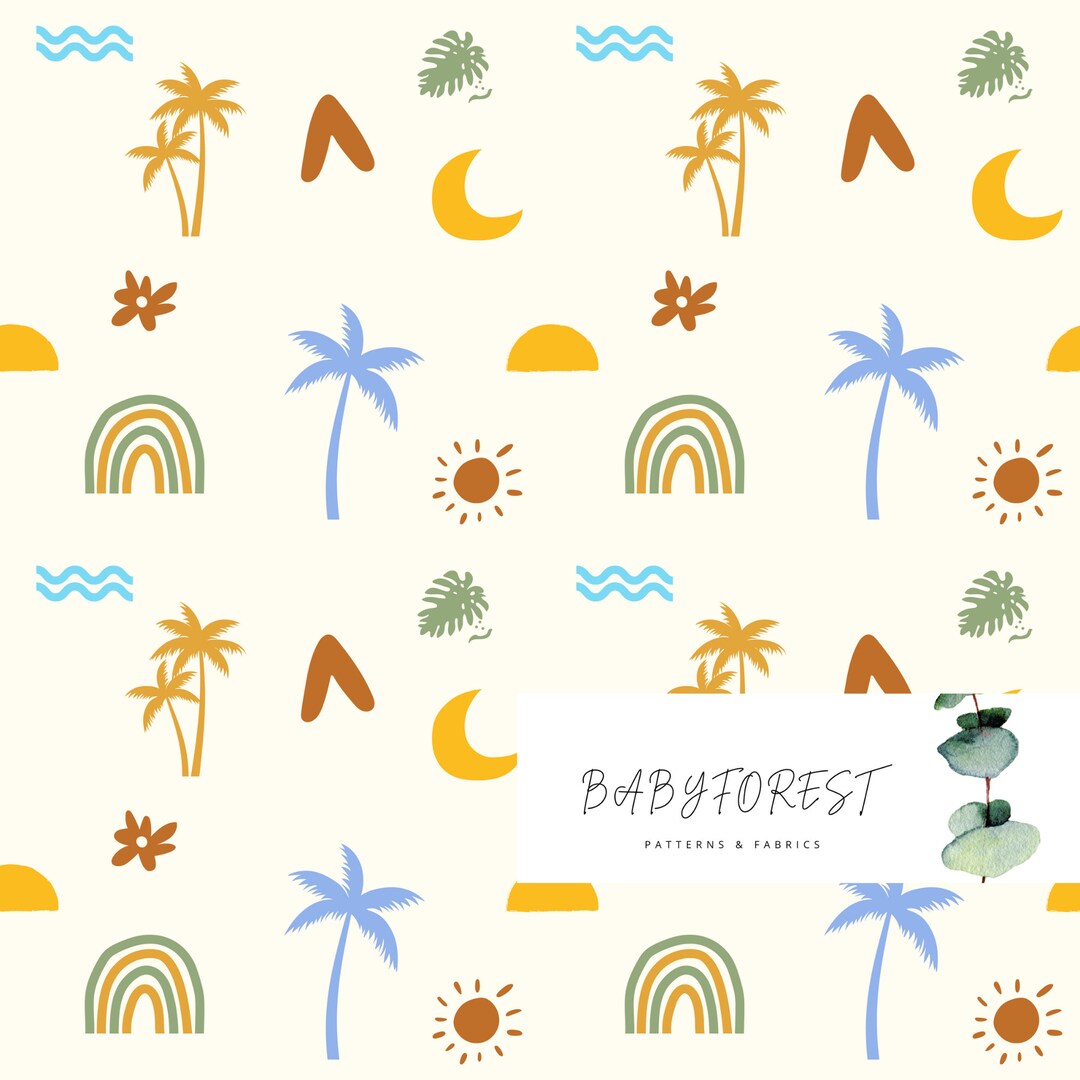 Summer Palms Seamless Repeat Pattern, Surface Pattern Summer Palm Kids ...