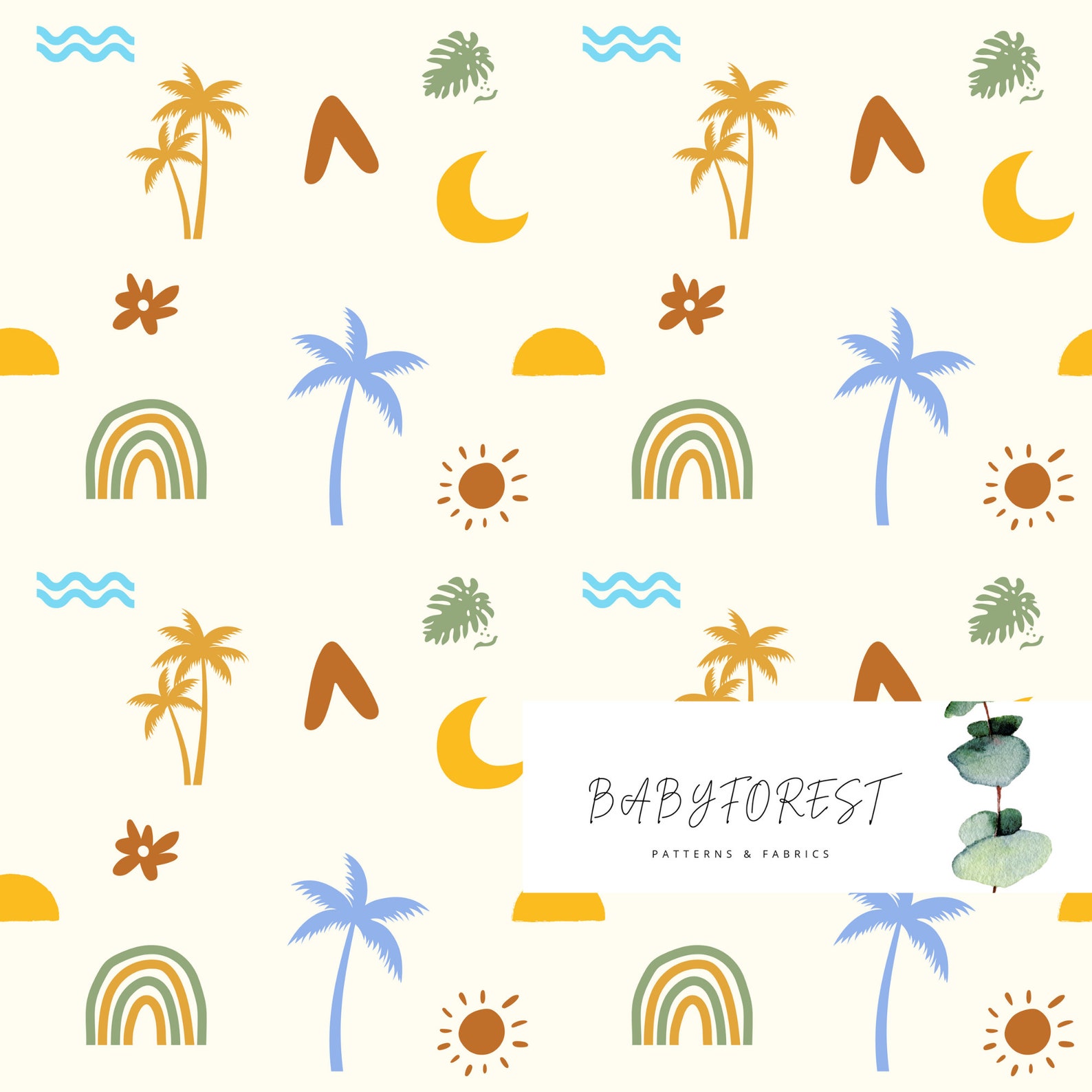 Summer Palms Seamless Repeat Pattern, Surface Pattern Summer Palm Kids ...