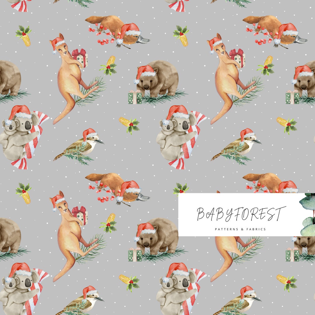 Aussie Christmas in Silver Seamless Surface Pattern, Australian ...