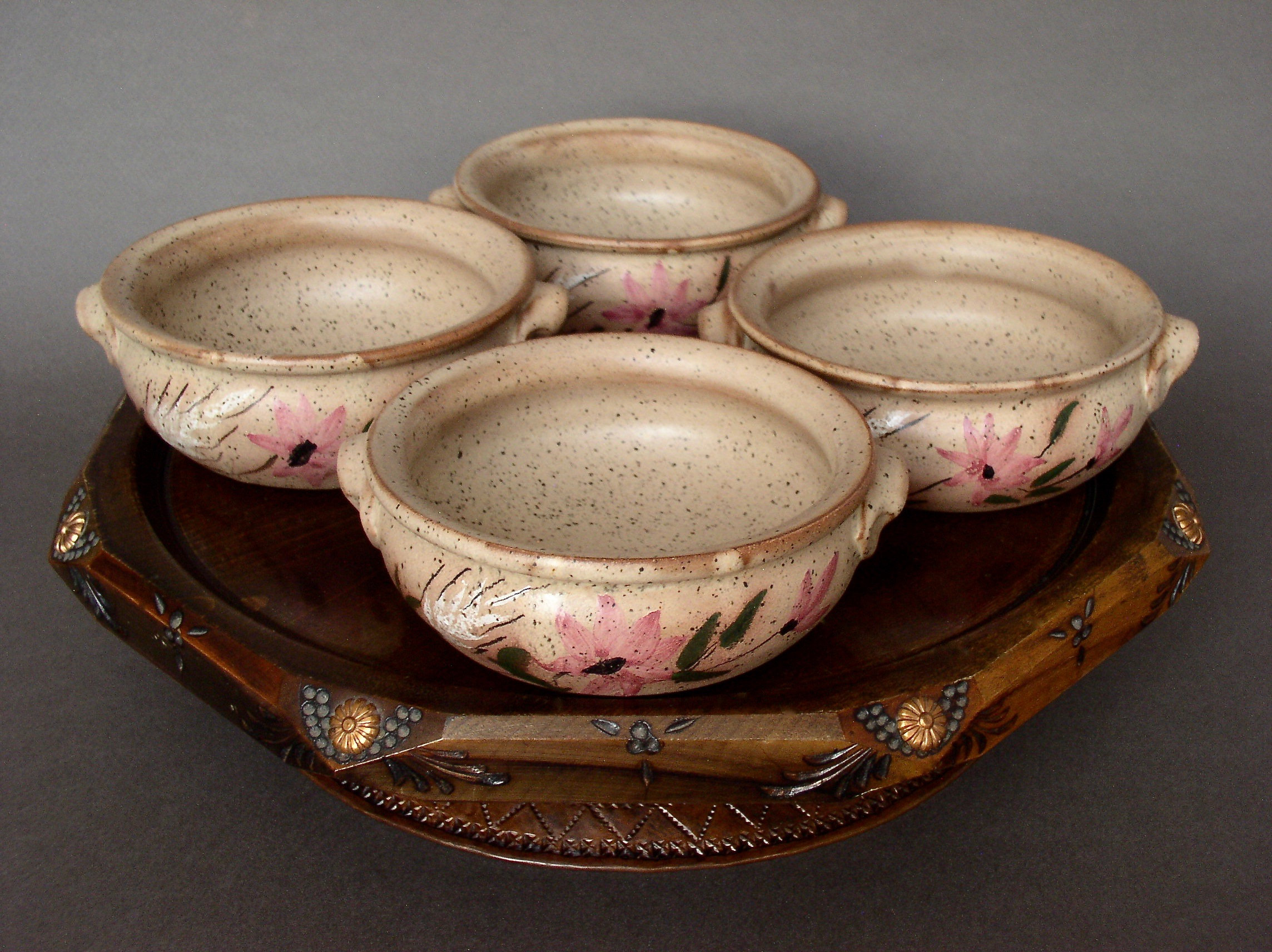 Four "vallauris" Bowls.hand Painted Floral Design.vintage French ...